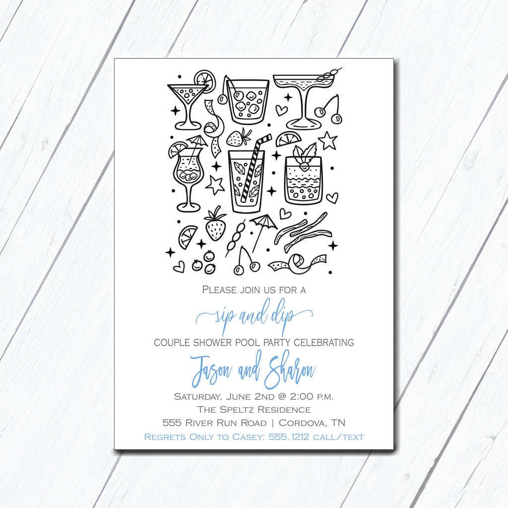 Sip and Dip Couples Bridal Shower Invitation– wacky-kracker