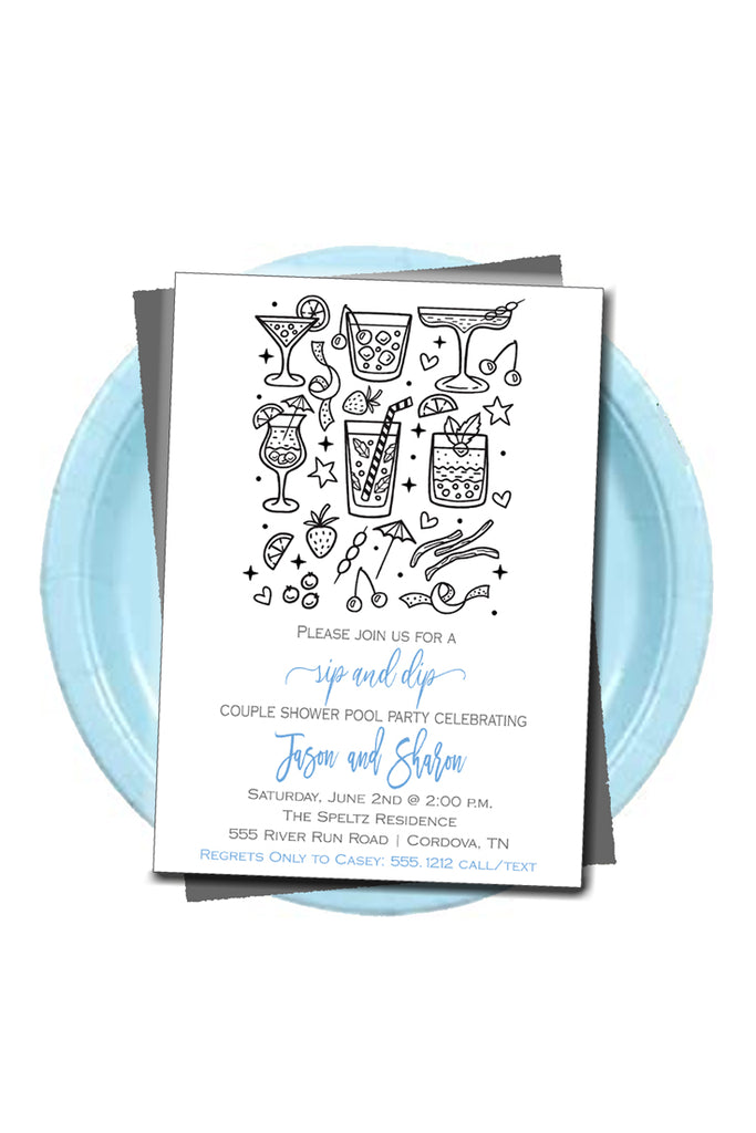 Sip and Dip Couples Bridal Shower Invitation– wacky-kracker