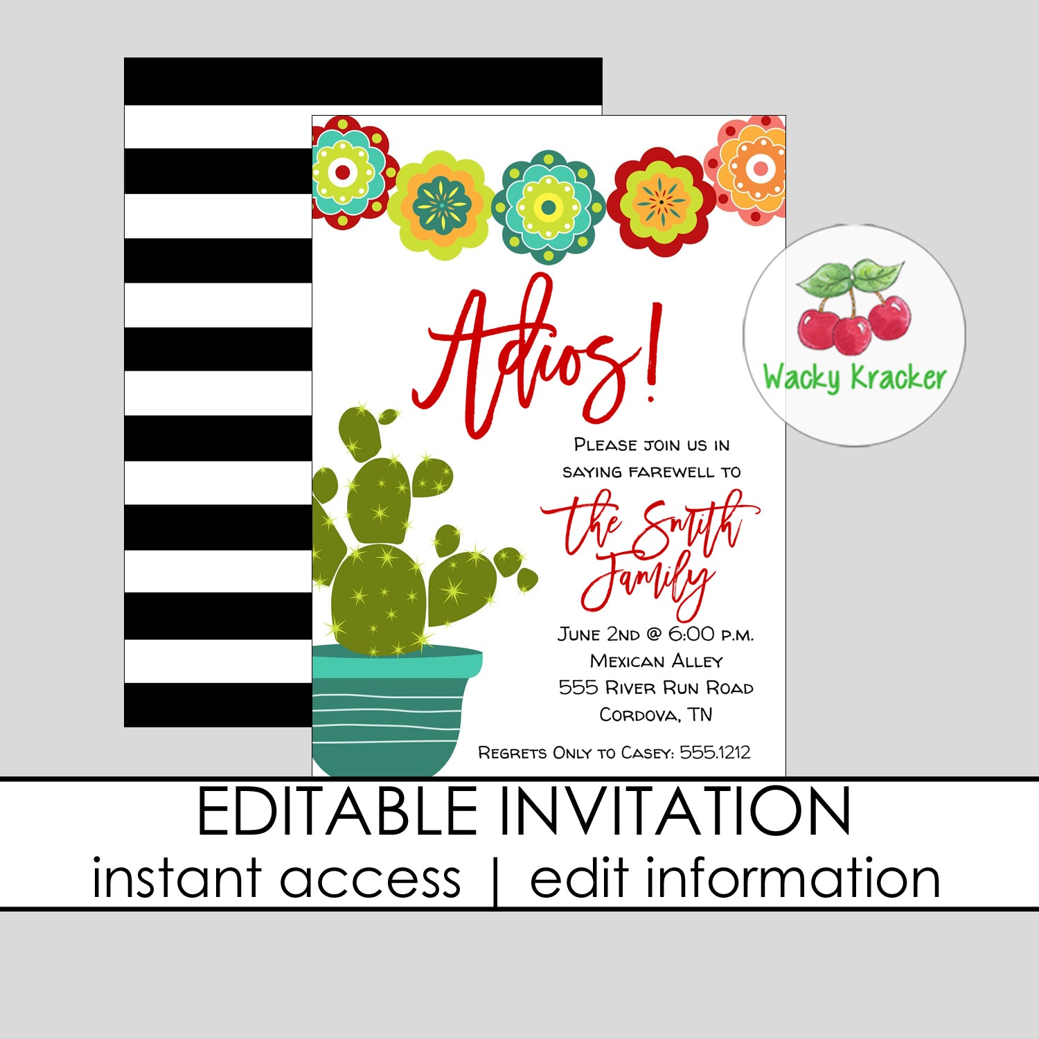 Buy Customizable Adios Farewell Invitation Card - Wacky Kracker – wacky ...