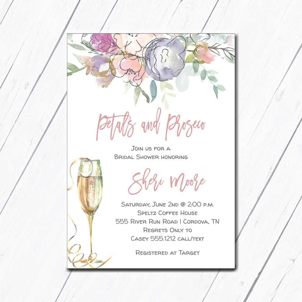 Petals and Prosecco Bridal Brunch Shower Invitation – wacky-kracker